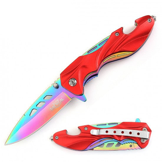 Razor Tactical - Red 4.75" Titanium Blade Premium Flip Knife – Metro ...